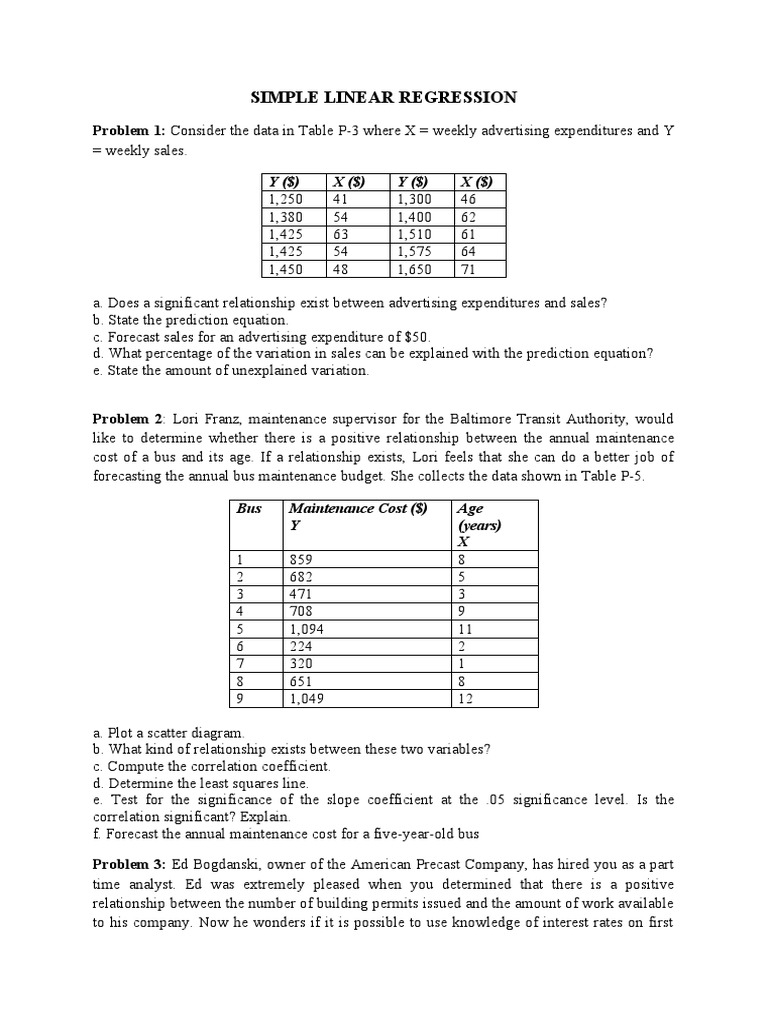 Simple Linear Regression: Y ($) X ($) Y ($) X ($) | PDF | Regression Analysis | Least Squares