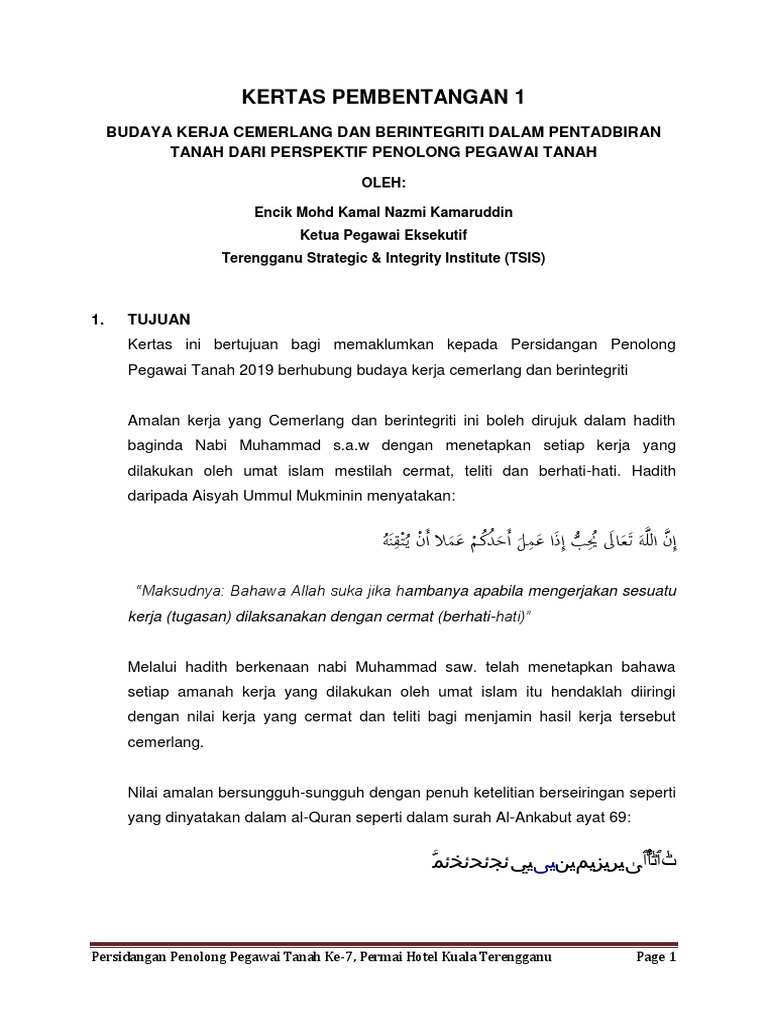 Kertas Pembentangan 1 - Budaya Kerja Cemerlang Dan Berintegriti Dalam ...