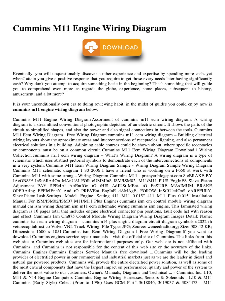 Cummins M11 Engine Wiring Diagram | Download Free PDF | Cummins ...