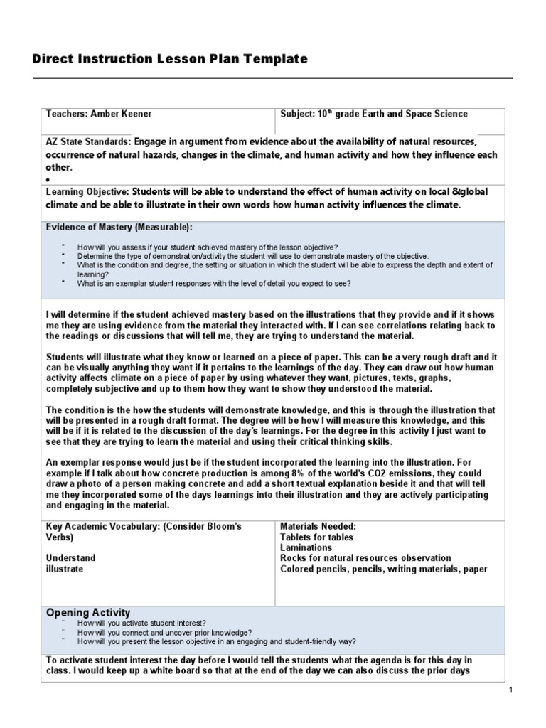 Direct Instruction Lesson Plan Template-Week 6 9 | PDF | Critical ...