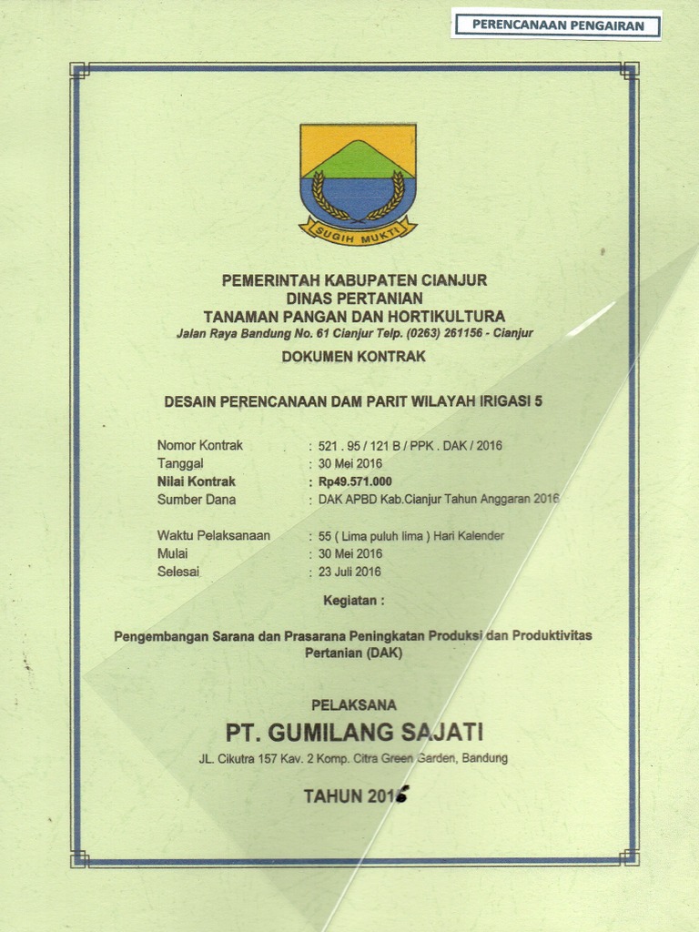 Desain Perencanaan DAM Parit Wilayah Irigasi 5 | PDF