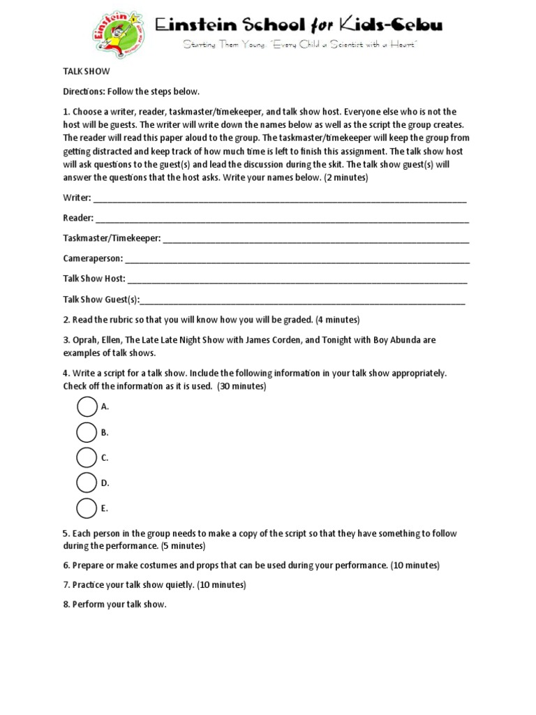 Talk Show Rubrics | PDF