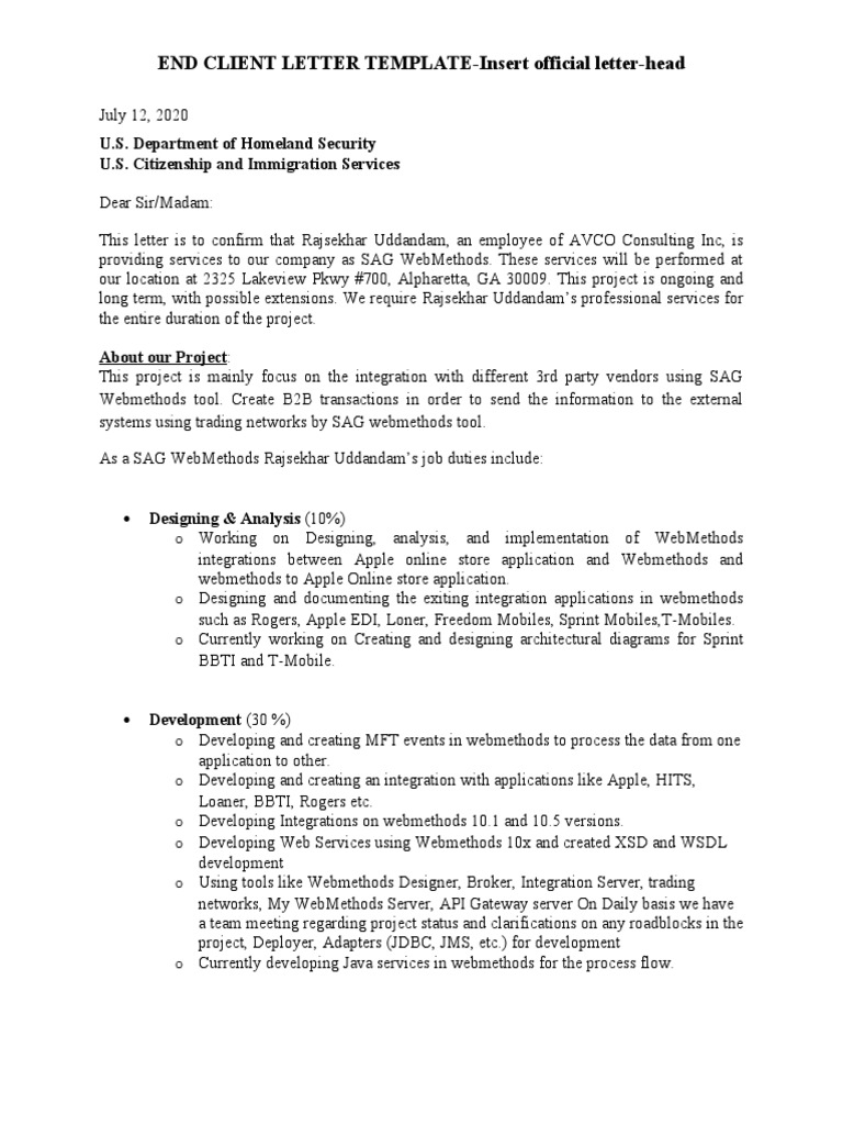 End Client Letter for Rajsekhar Uddandam | PDF | Server (Computing ...