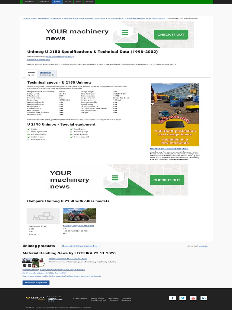 Unimog U 2150 Specifications & Technical Data (1998-2002) | PDF | Truck ...