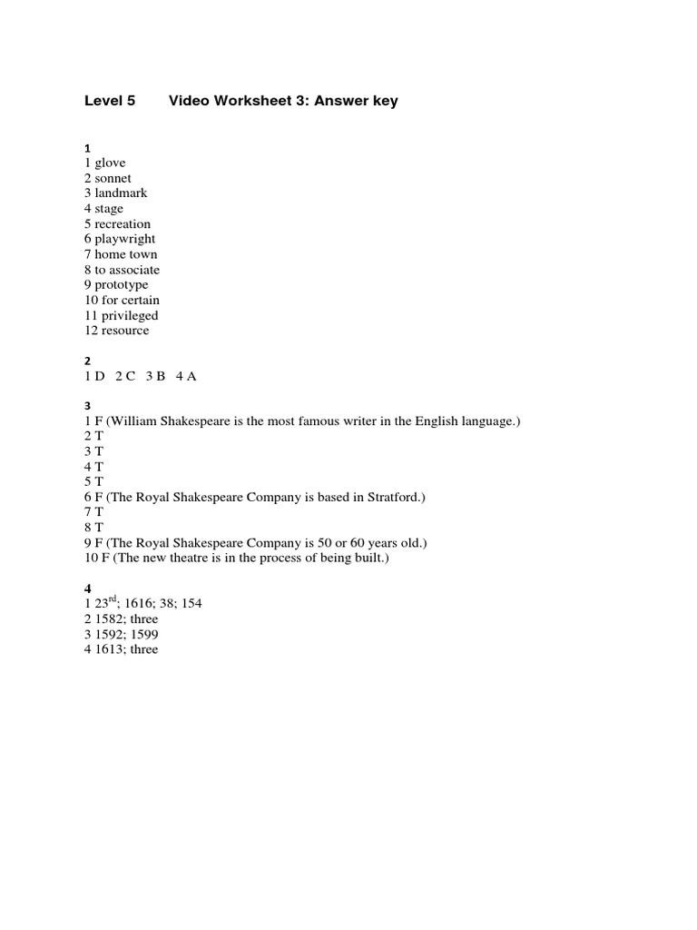 Level 5 Video Worksheet 3 Answer Key | PDF