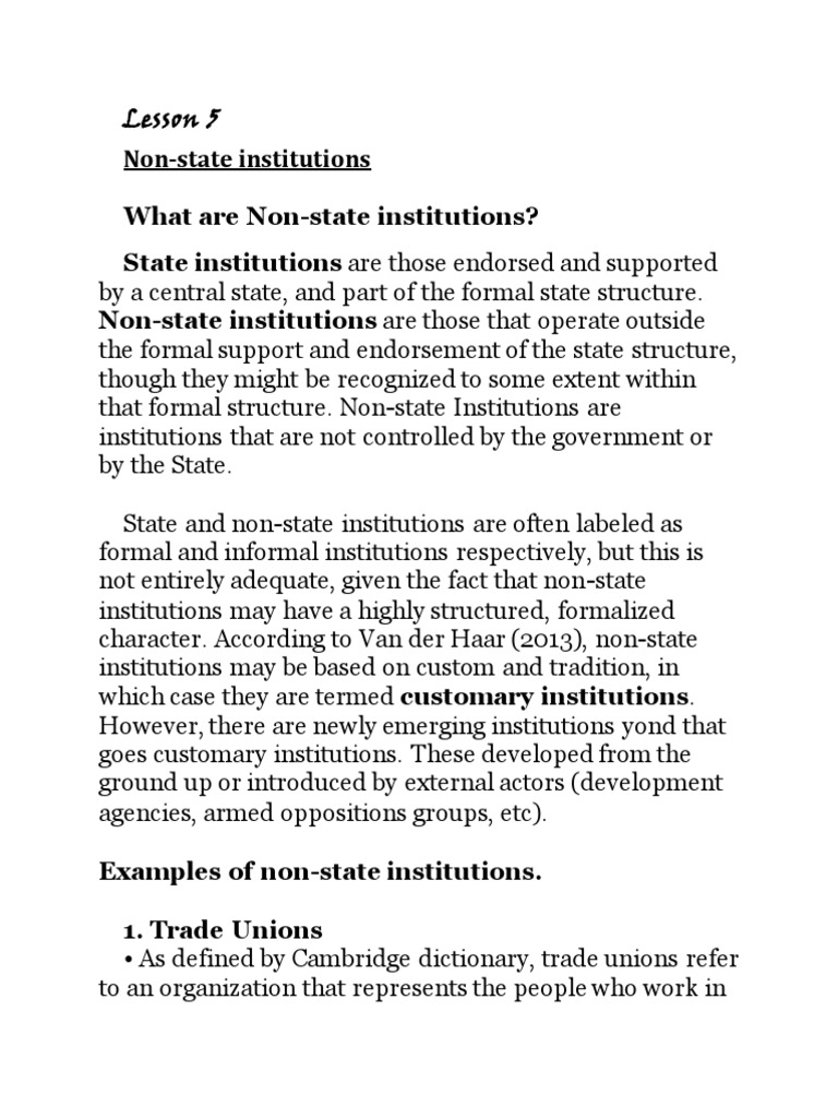 Exploring the Diversity of Non-State Institutions: Trade Unions ...