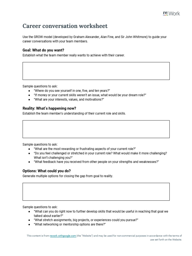 (Re - Work) Career Conversation Worksheet | PDF