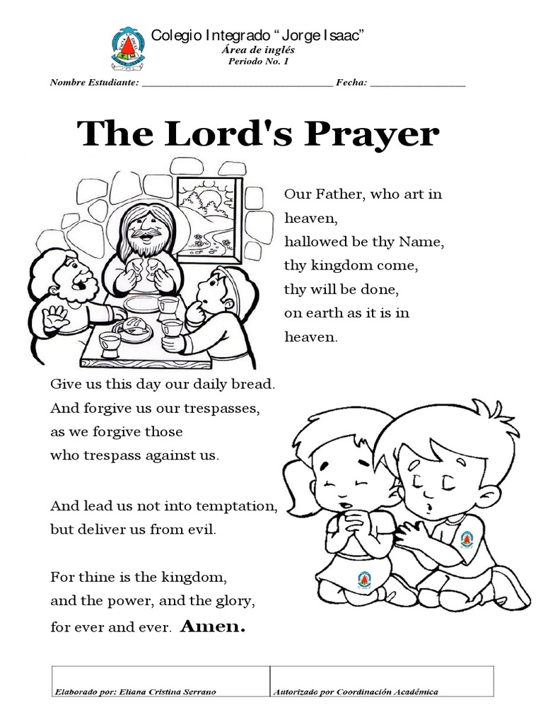 The Lord's Prayer Worksheet from Colegio Integrado Jorge Isaac | PDF