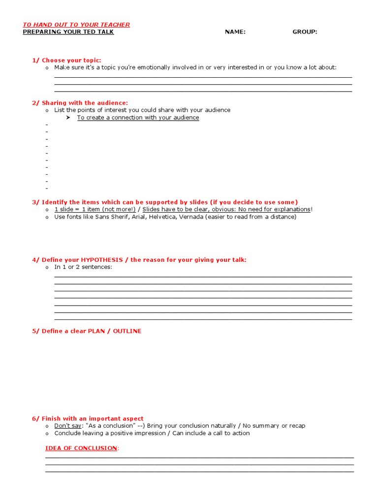 Ted Talk Practical Preparation | PDF