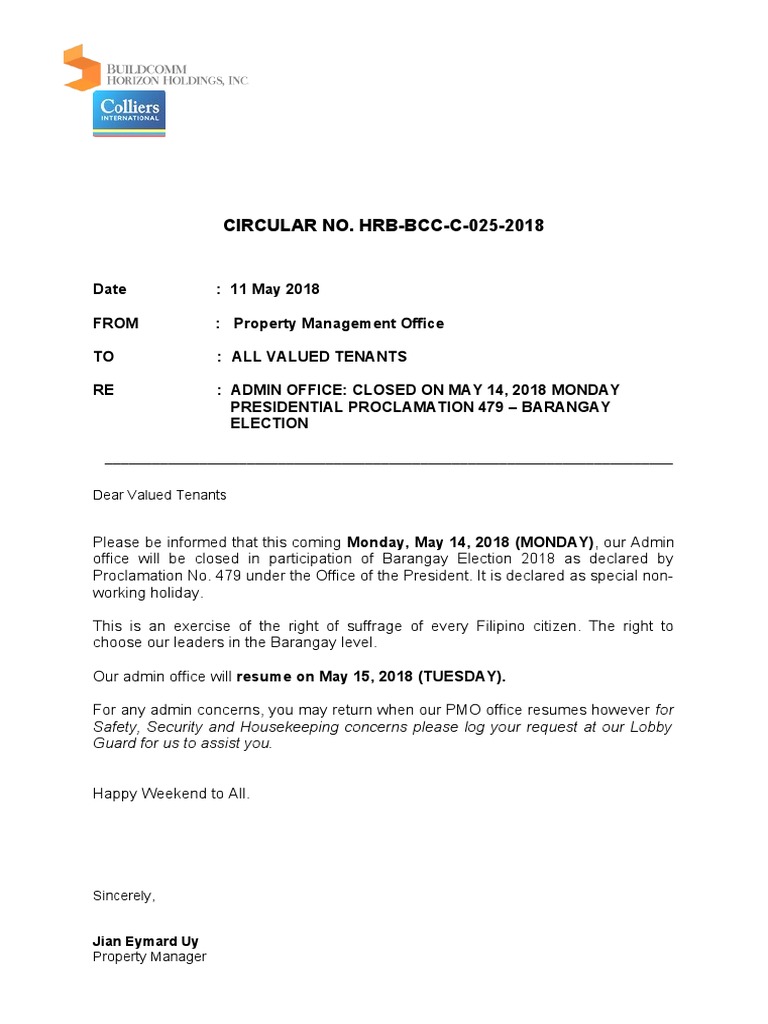 C-18-25 - Circular For Barangay Election | PDF