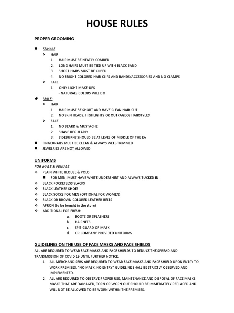 Basic House Rules-Spk | Download Free PDF | Hairstyle | Human Appearance