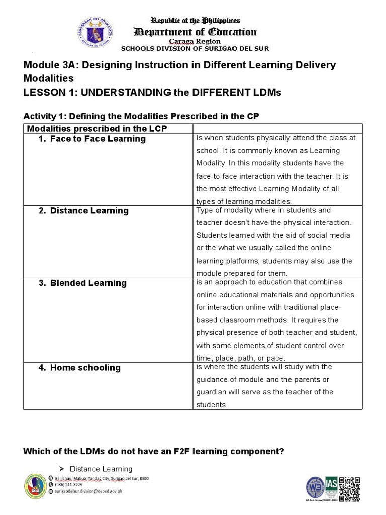 Module 3A: Designing Instruction in Different Learning Delivery ...