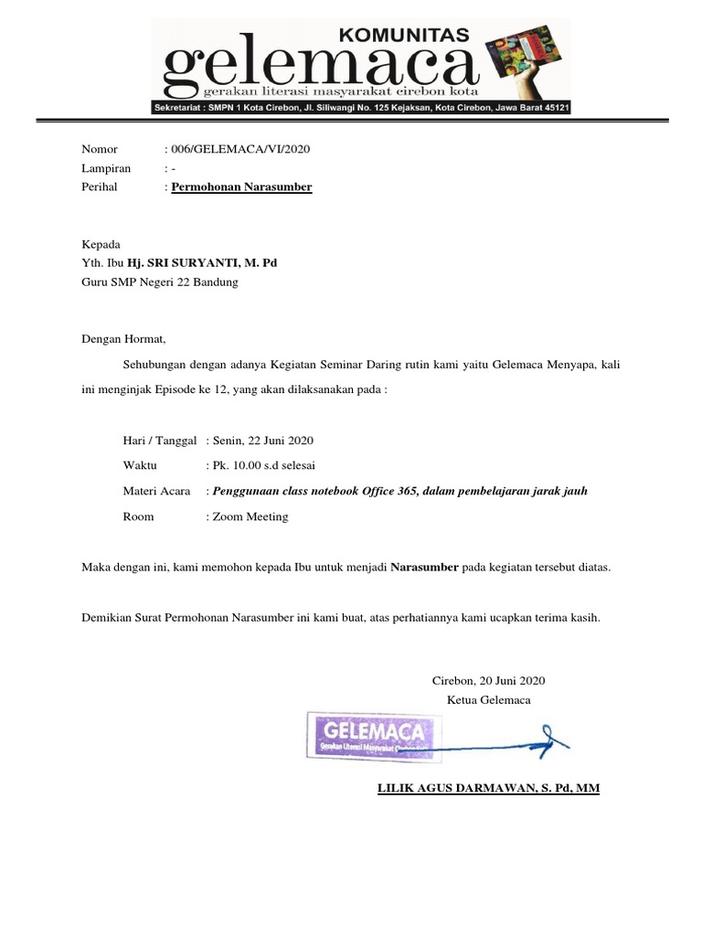 Surat Permohonan Narsum | PDF