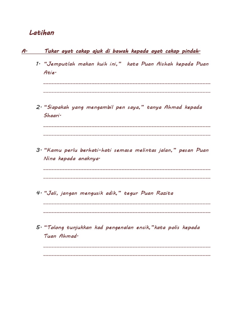 Latihan Cakap Ajuk Dan Cakap Pindah | PDF