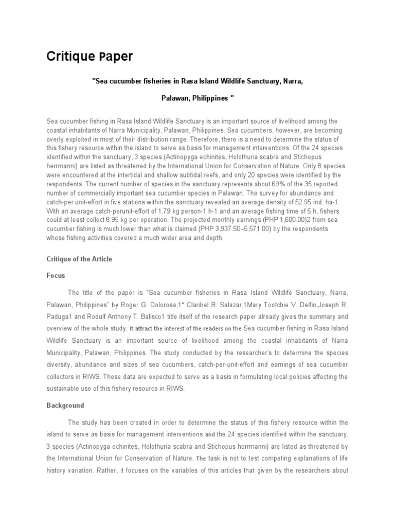 EAPP A Sample Critique Paper | PDF | Sea | Coral Reef