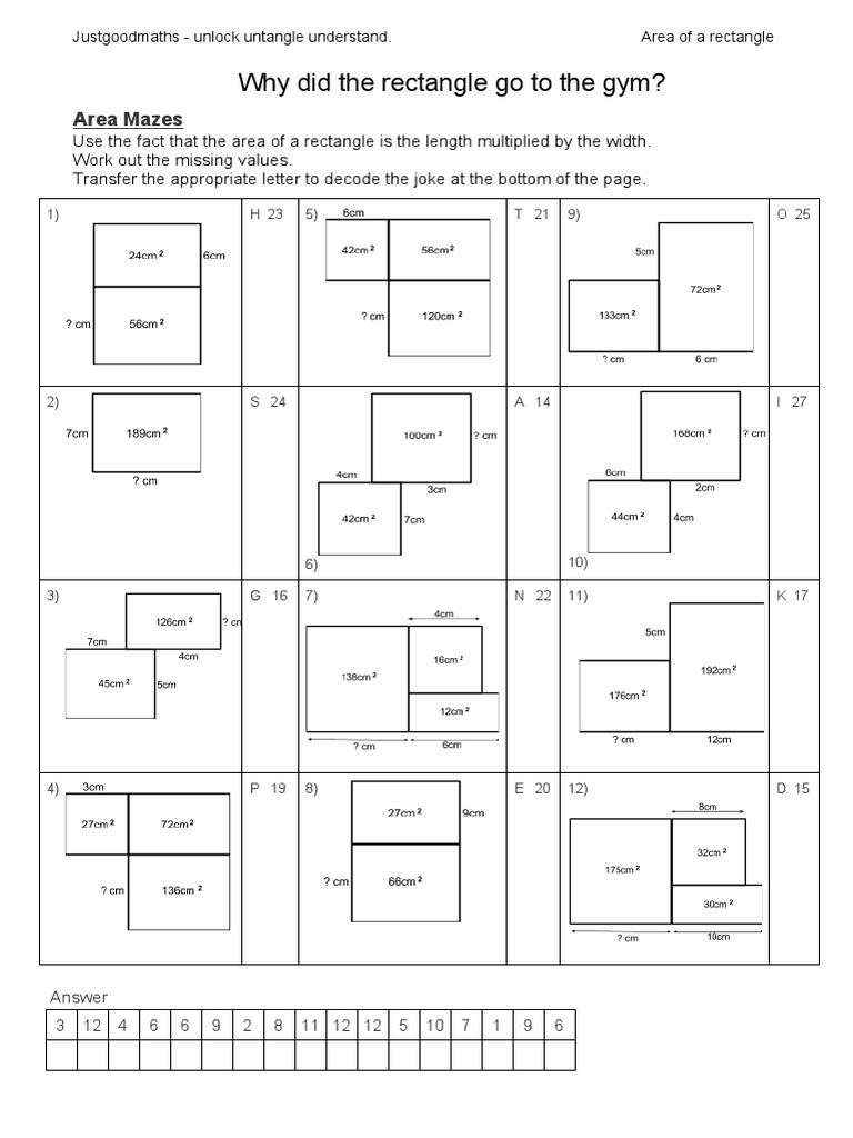 Why Did The Rectangle Go To The Gym?: Area Mazes | PDF