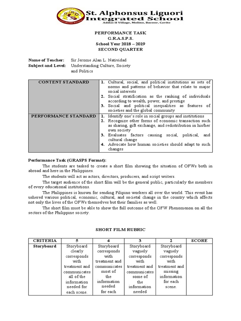 Ucsp 2nd Quarter G R A S P S | PDF | Institution | Society