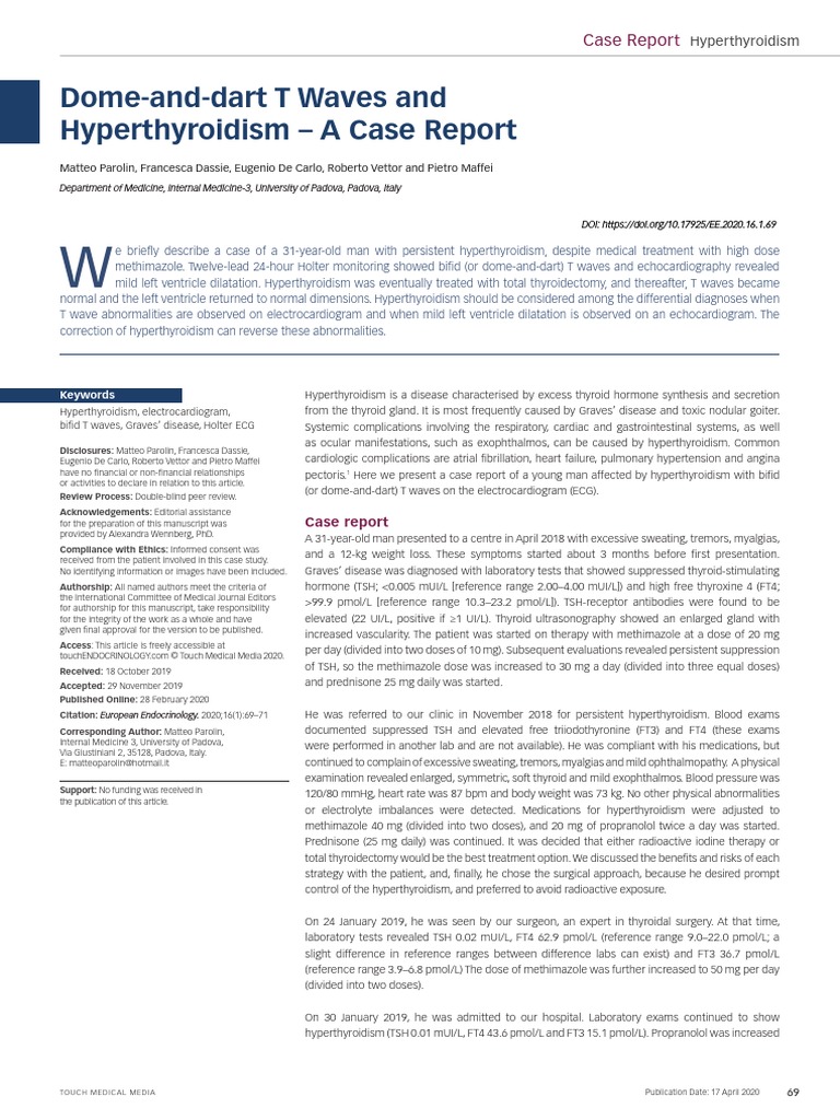 Dome-And-Dart T Waves and Hyperthyroidism - A Case Report | Download ...