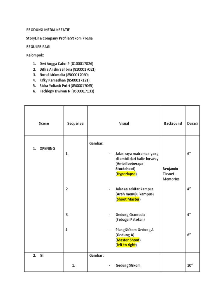 Contoh Storyline Company Profile (Tugas) | PDF