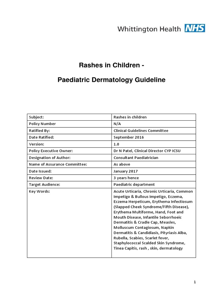 Rashes in Children - Paediatric Dermatology Guideline Jan17 PDF | PDF ...