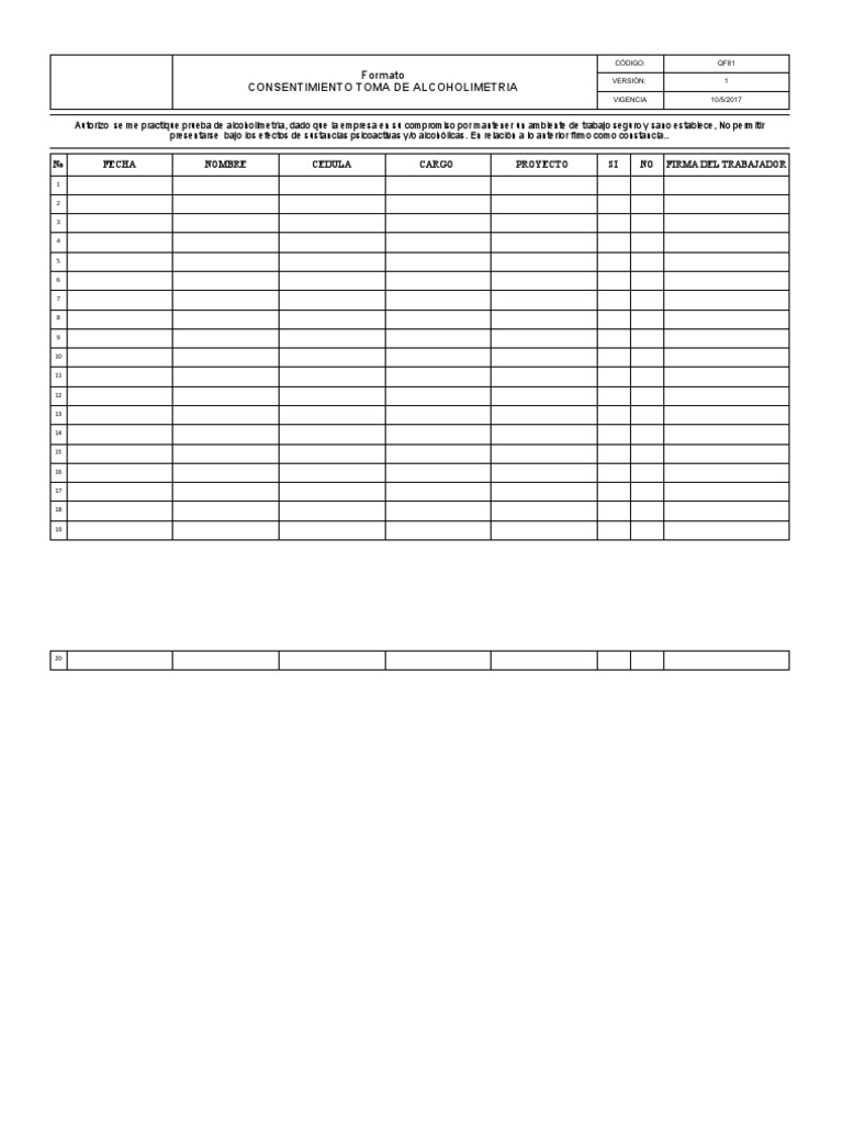 QF81 Formato+CONSENTIMIENTO+TOMA+DE+ALCOHOLIMETRIA | PDF