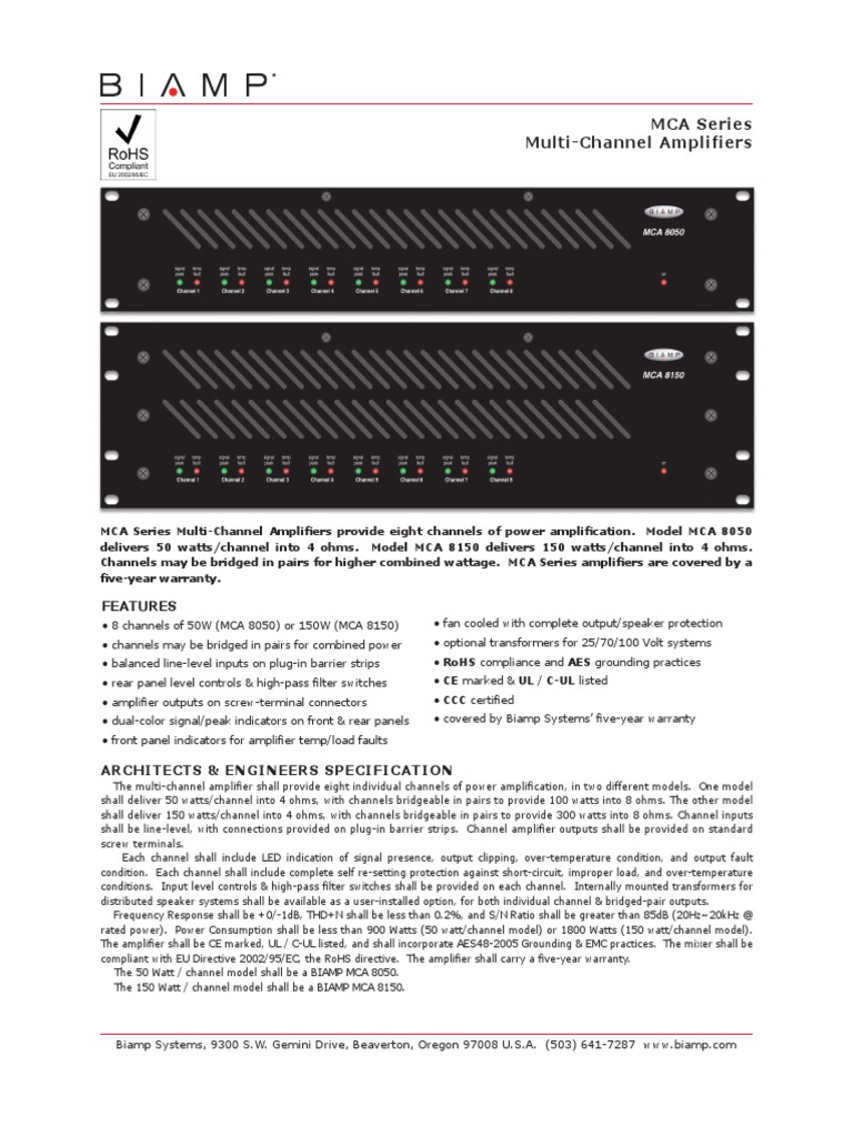 Biamp MCA Series | PDF | Amplifier | Electronics