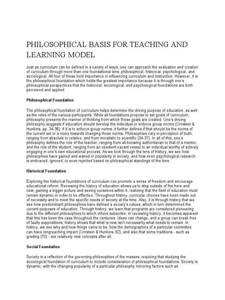 Philosophical Basis For Teaching and Learning Model | PDF | Curriculum ...