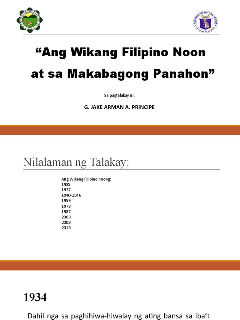 Ang Wikang Filipino Noon at Sa Makabagong Panahon | PDF