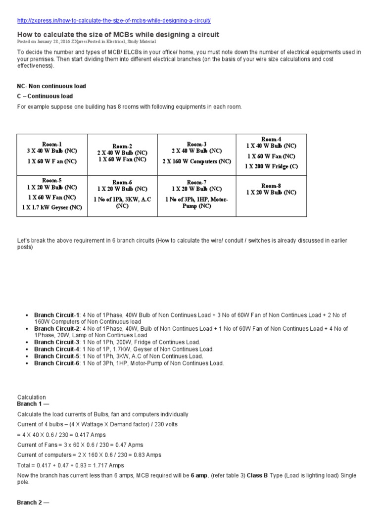 Calculate MCB Size for Circuit Design | PDF | Mains Electricity ...