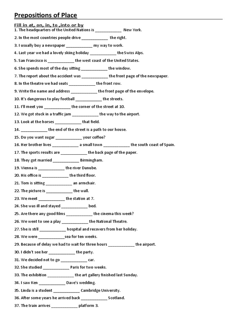Preposition Of Time Exercise PDF
