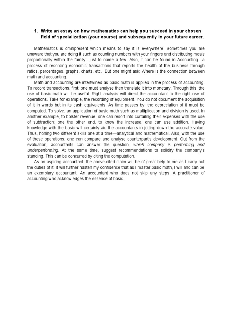 Write An Essay On How Mathematics Can Help You Succeed in Your Chosen ...