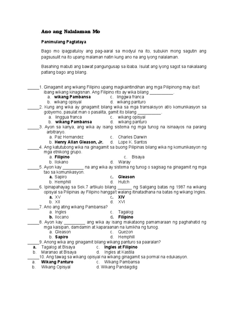 Answer Key Module 1 | PDF Answer Key Module 1 | PDF