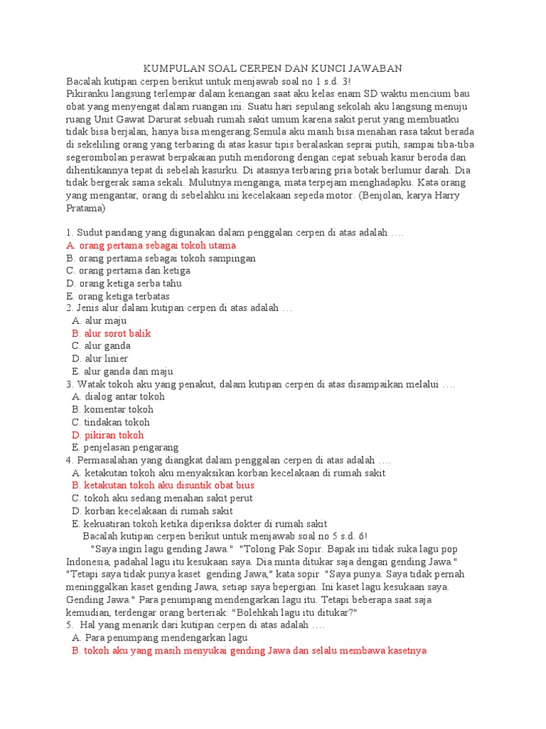 Kumpulan Soal Cerpen Dan Kunci Jawaban | PDF