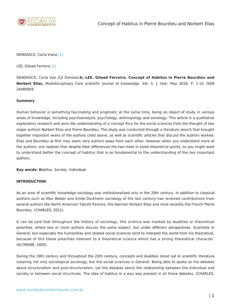 Concept of Habitus in Pierre Bourdieu and Norbert Elias | PDF ...