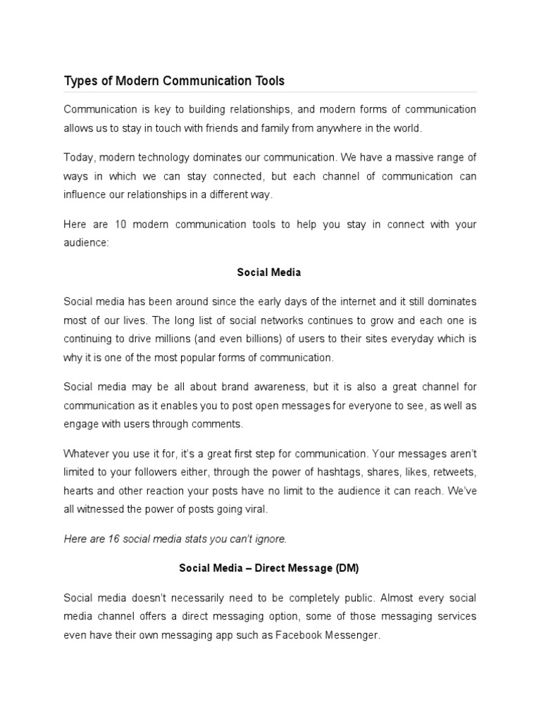 Modern Communication Tools Overview | PDF | Instant Messaging ...