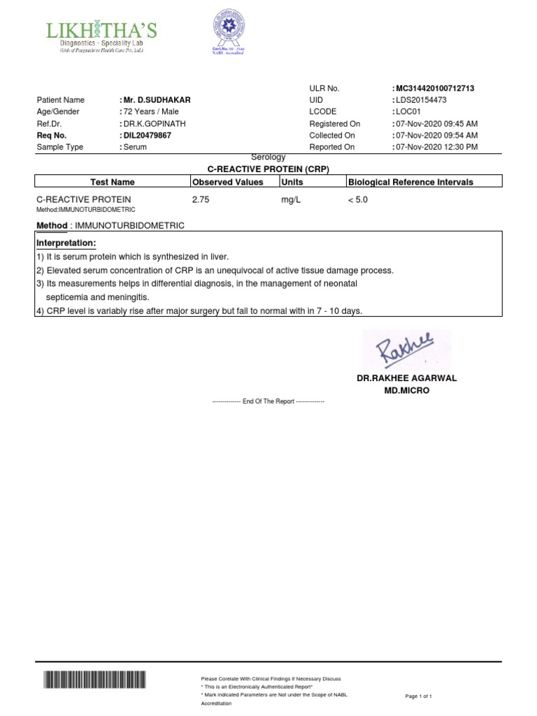 C-Reactive Protein (CRP) Test Name Observed Values Units Biological ...