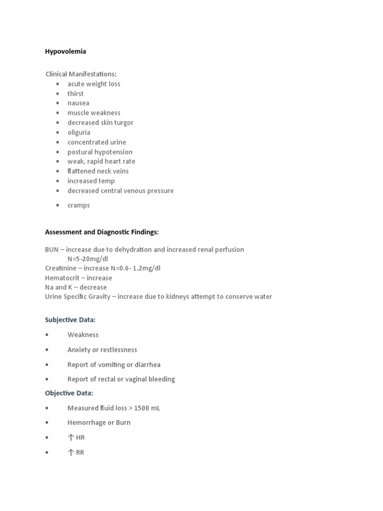 Hypovolemia and Hypervolemia Overview | PDF | Blood | Bleeding