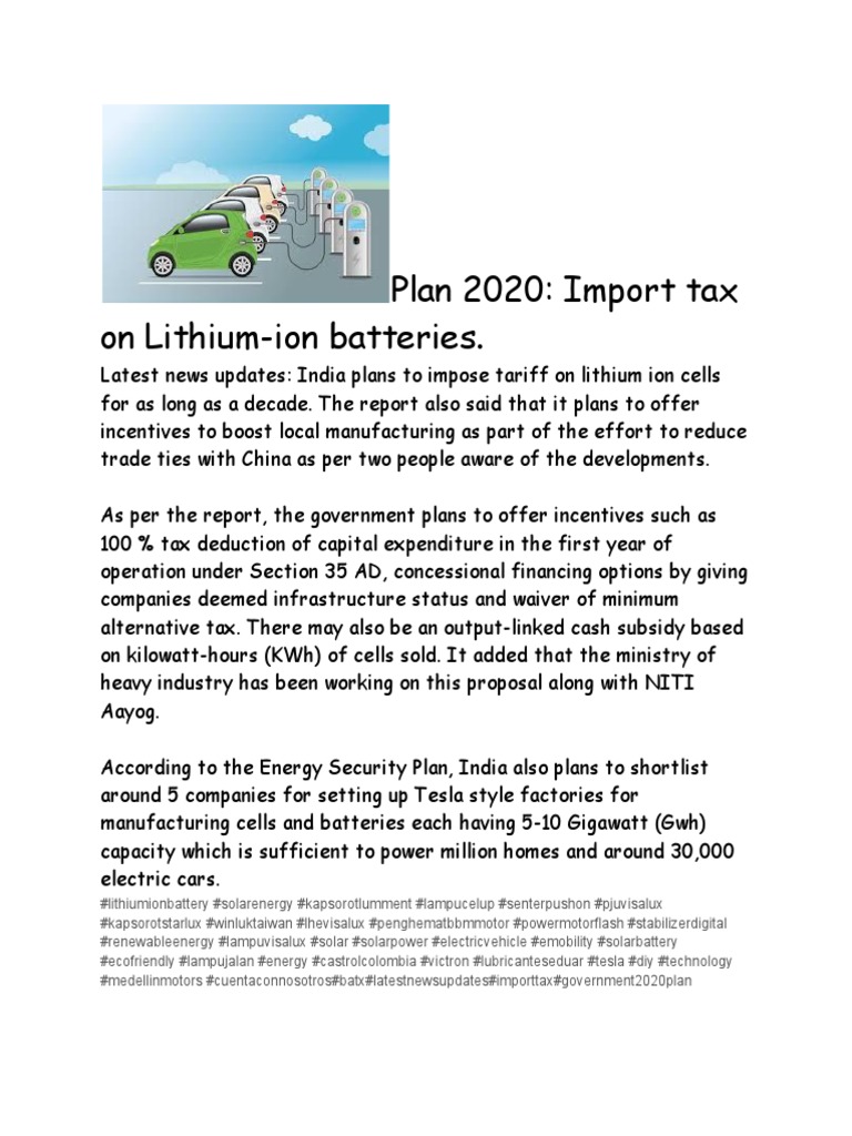 India’s Lithium-ion Battery Tariff Plan | PDF