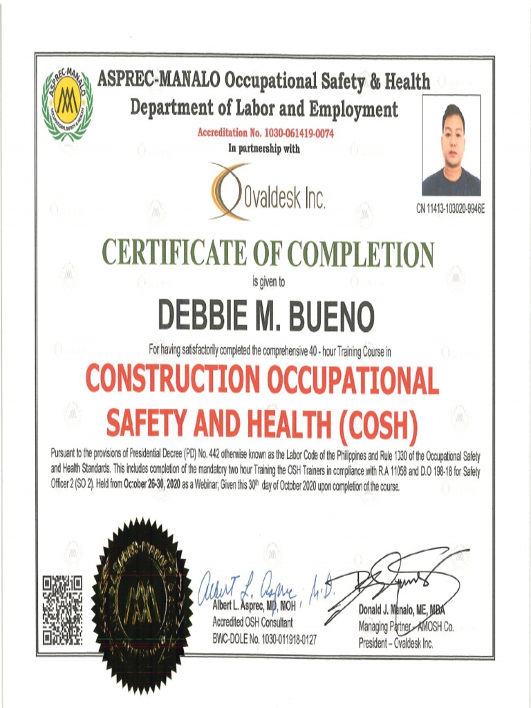 Cosh Cert - Debbie | PDF