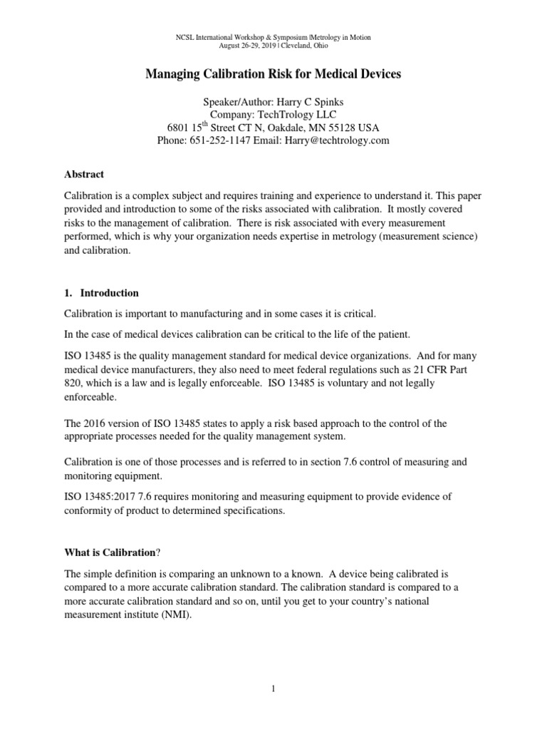 Managing Calibration Risk For Medical Devices | PDF | Calibration ...