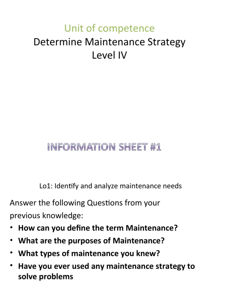 Determine Maintenance Strategy Level IV: Unit of Competence | PDF ...