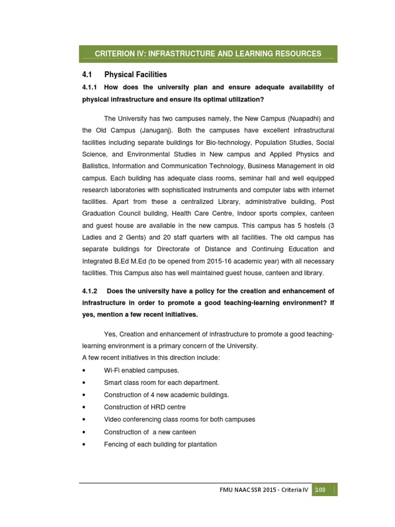 Assessing Infrastructure and Learning Resources at FMU University | PDF ...