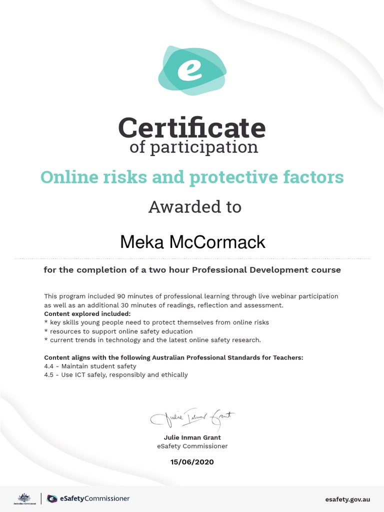 Esafety Commissioner Certificate | PDF