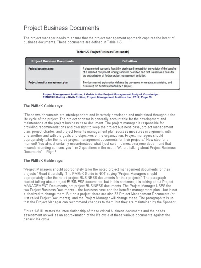 Understanding Project Business Documents | PDF | Performance Indicator ...