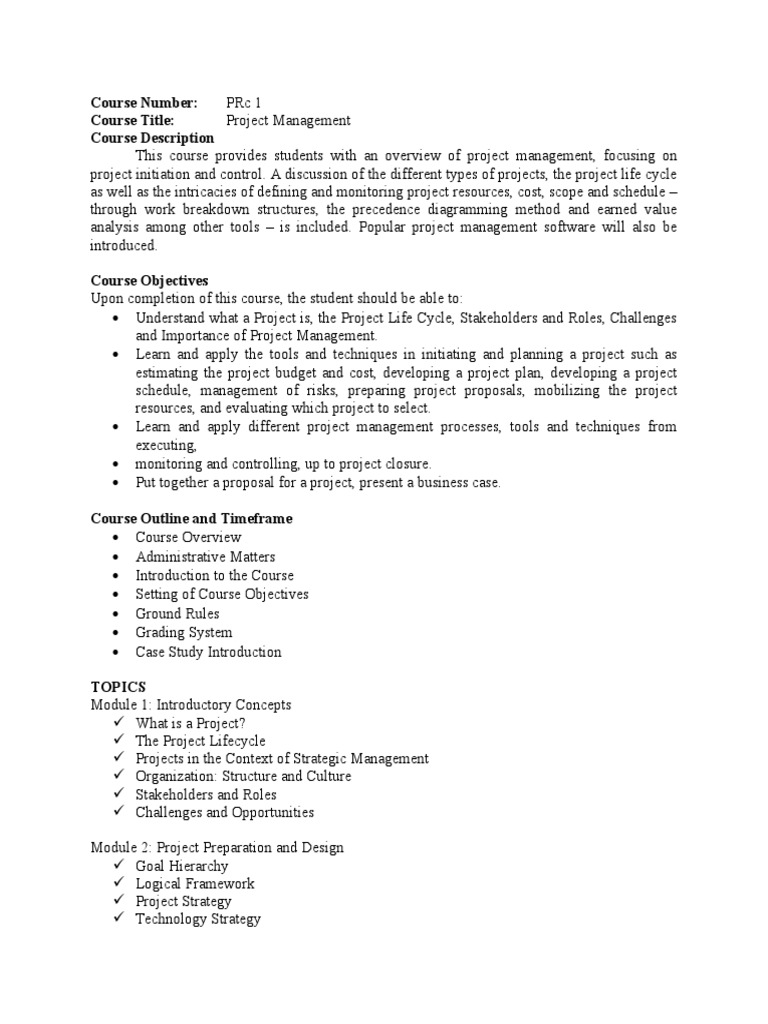 Project Management Course Overview | PDF | Project Management | Product ...