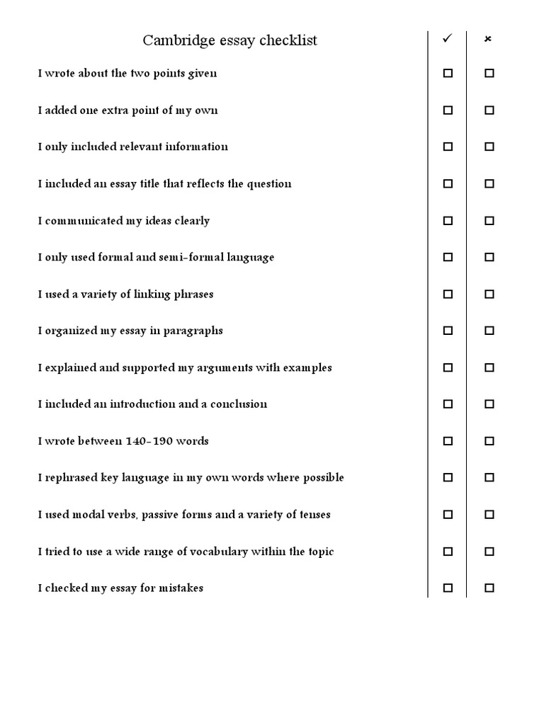 Cambridge Essay Checklist | PDF