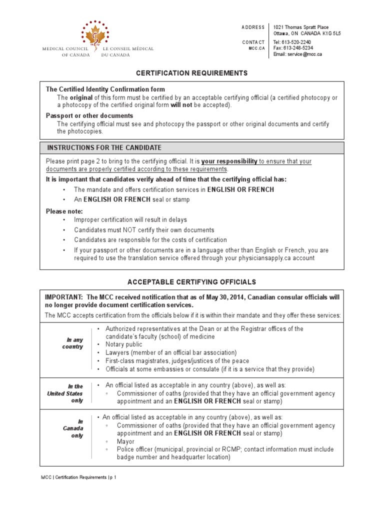 Certification Requirements: Medical Council of Canada Le Conseil ...