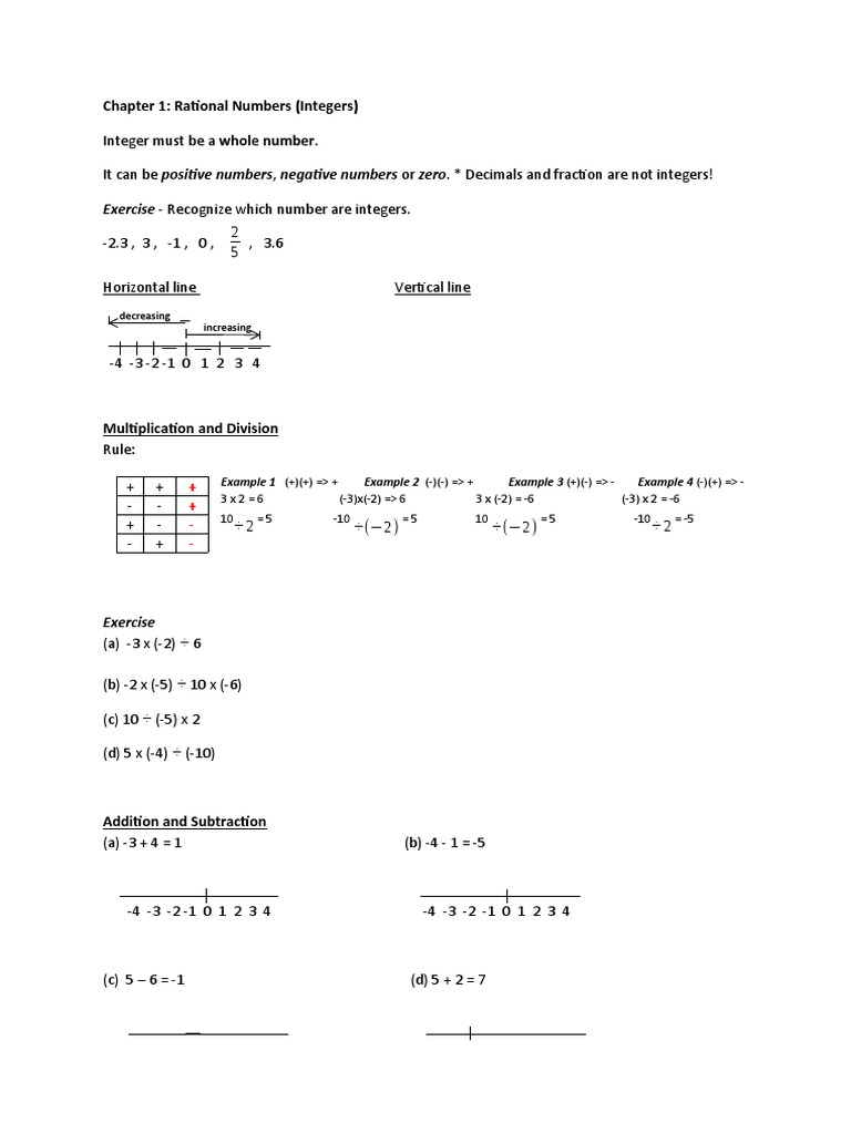 Chapter 1-Rational Numbers (Integers) | PDF