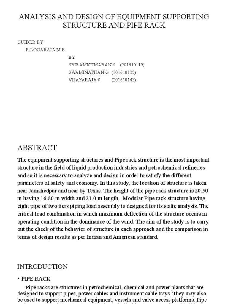 Analysis and Design of Equipment Supporting Structure and Pipe Rack | PDF | Strength Of ...