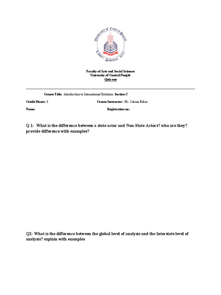 Q 1: What Is The Difference Between A State Actor and Non-State Actors ...